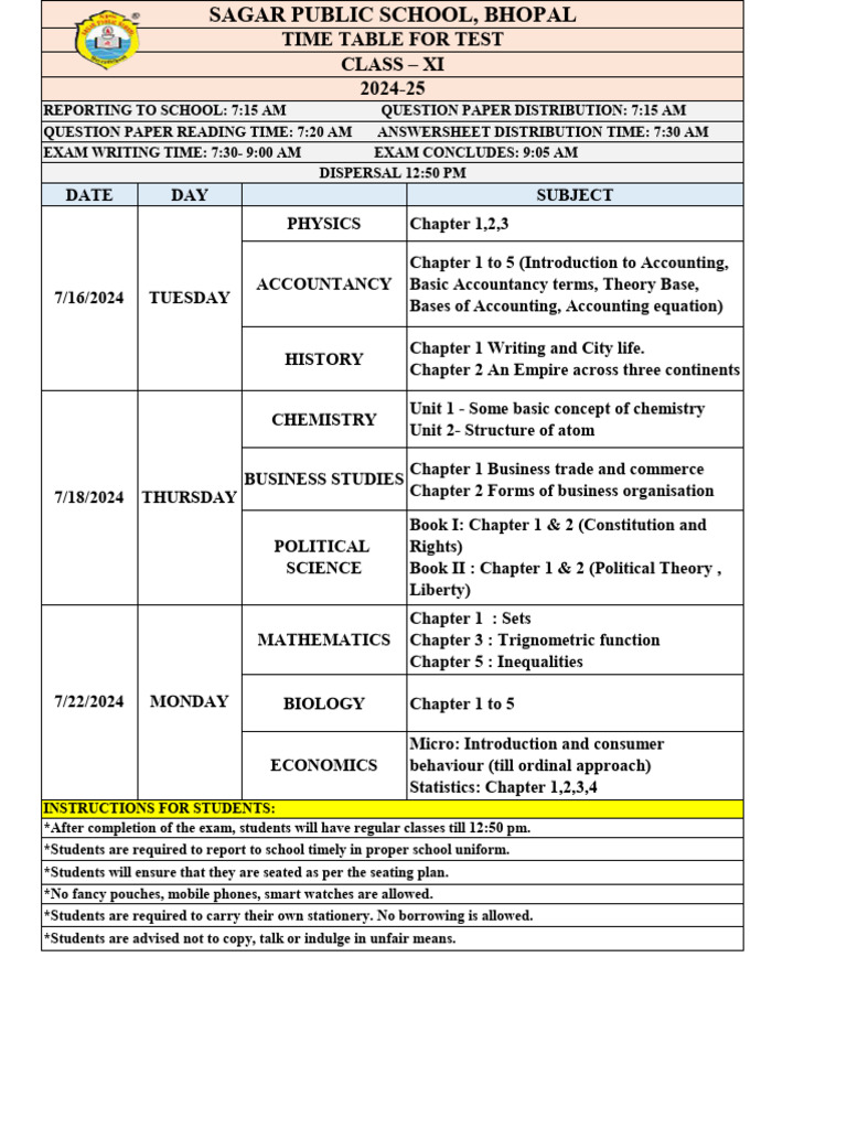 Class Xi Syllabus For Test 2024-25 | PDF | Science