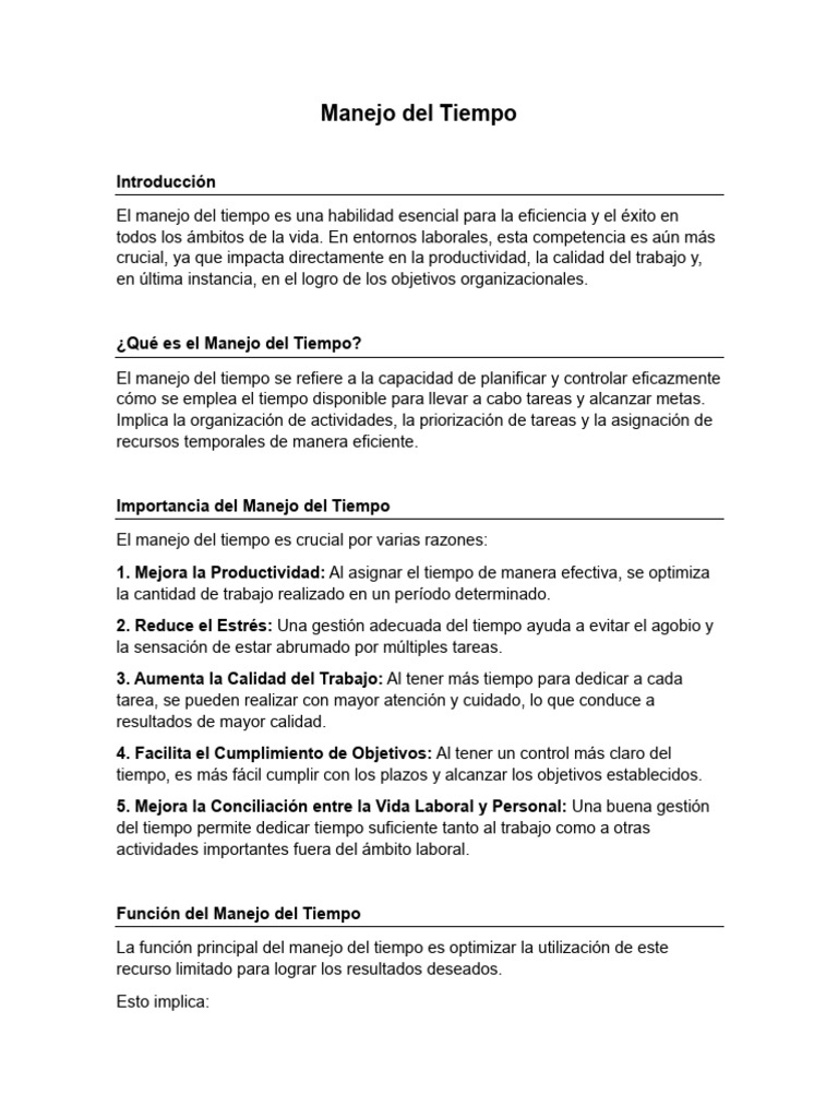 Manejo Del Tiempo | PDF | Gestión del tiempo | Habilidades profesionales