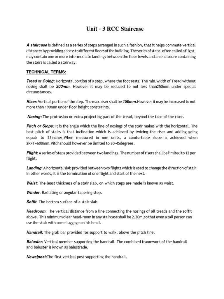 Unit 3 - RCC Staircase Notes | PDF | Stairs