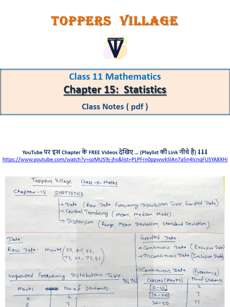 Class Notes Class 11 Maths CHAPTER 15 Statistics Toppers Village | PDF ...