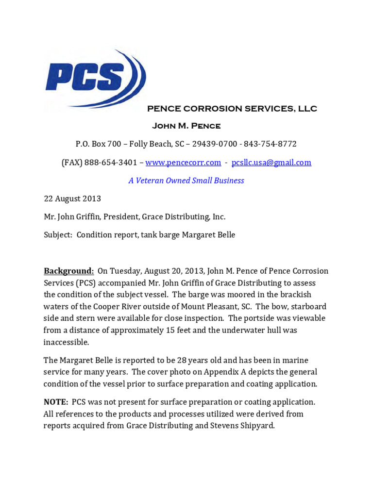 NACE - SSPC Inspector's Report On Barge Hull - EJEMPLO DE REPORTE | PDF ...