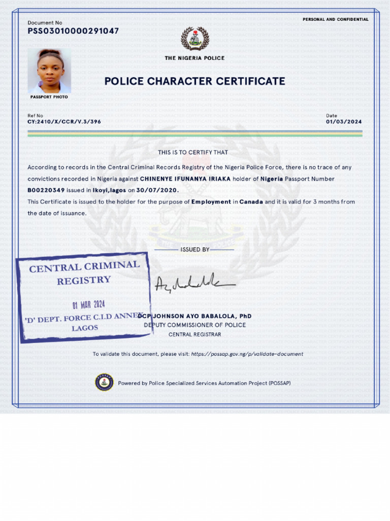 Police Character Certificate | PDF