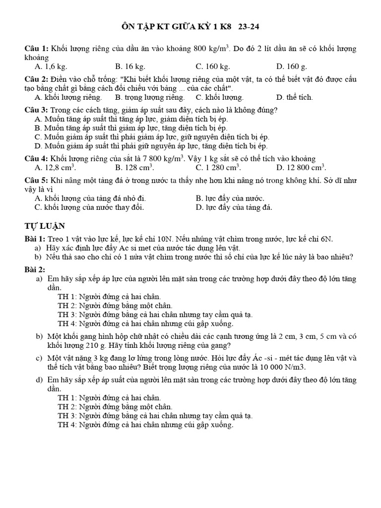 ON TAP KT GIUA HK 1 - KHTN Khối 8 | PDF