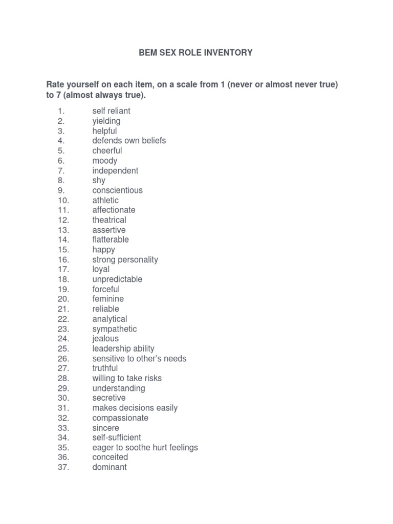Bem Sex Role Inventory | PDF