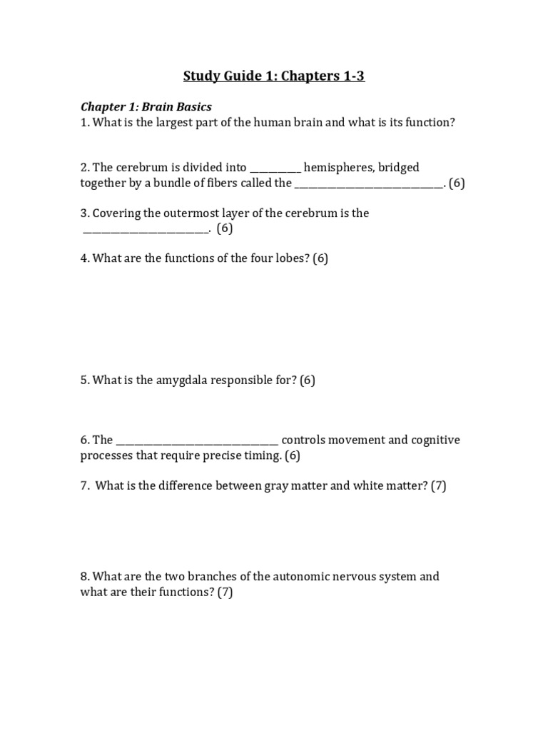 Study Guide 1: Chapters 1 - 3: Chapter 1: Brain Basics | PDF | Neurotransmitter | Neuron
