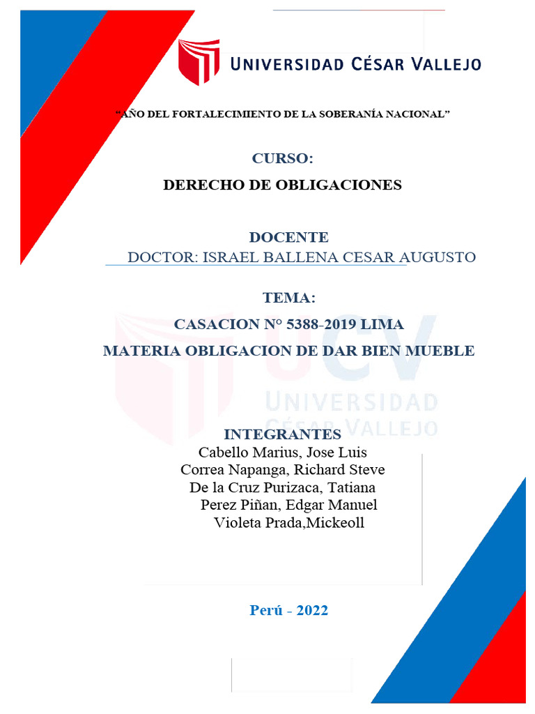 INFORME_CASACION N° 5388-2019 LIMA - Materia Obligación de Dar Bien ... INFORME_CASACION N° 5388-2019 LIMA - Materia Obligación de Dar Bien ...