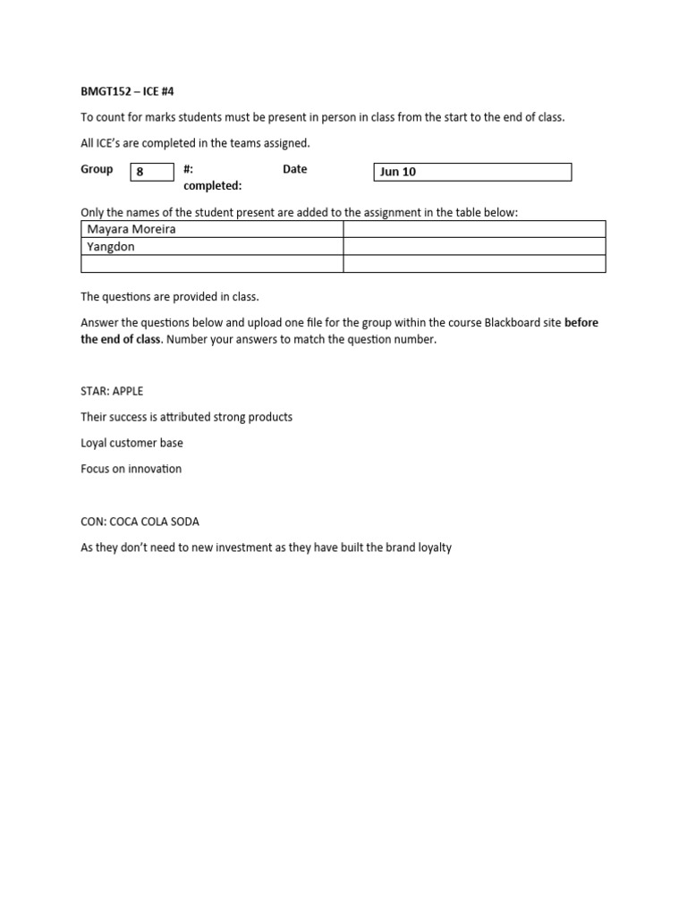 BMGT152 - ICE #4 - Assignment Submission Form | PDF | Career & Growth