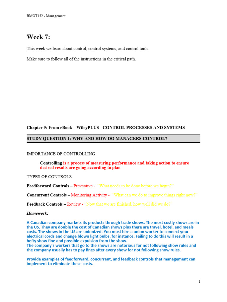 HIC - BMGT152 - Wiley - Ch. 9 - Control Processes and Systems - Online Class | PDF | Equity ...