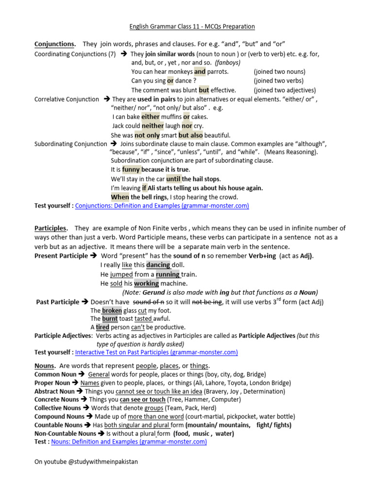 Class 11 English Grammar MCQs Guide | PDF | Noun | Pronoun