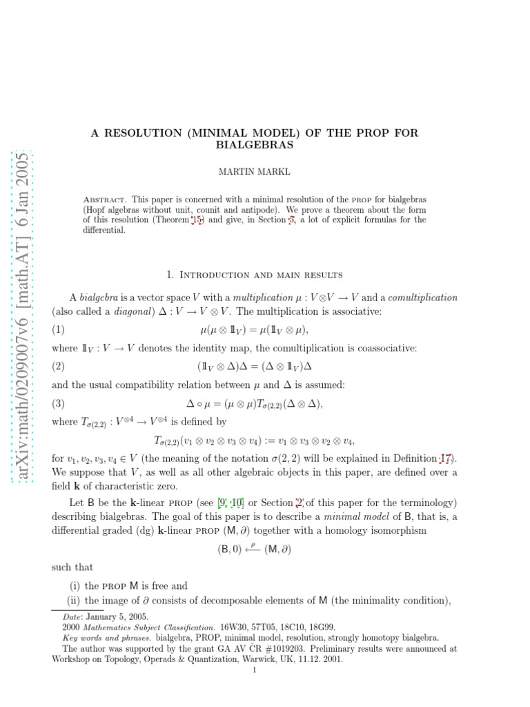 Martin Markl - A Resolution (Minimal Model) of The PROP For Bialgebras ...