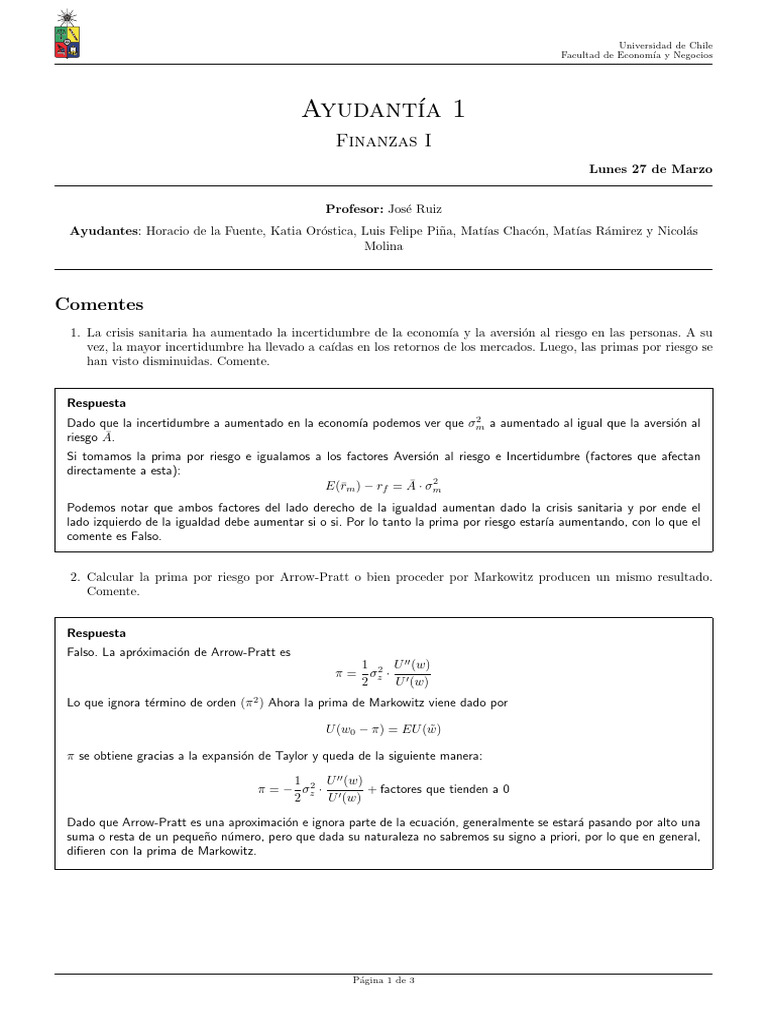 Ayudant A 1 2023 O-7 | PDF | Aversión al riesgo | Prima de riesgo