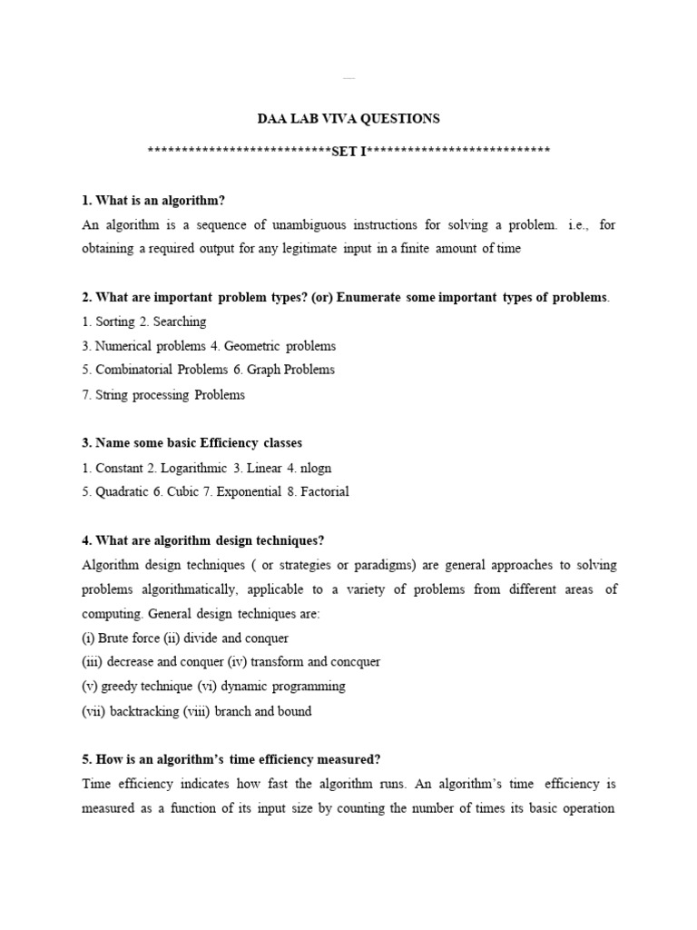 Viva - DAA Questions | PDF | Algorithms | Time Complexity Viva - DAA Questions | PDF | Algorithms | Time Complexity