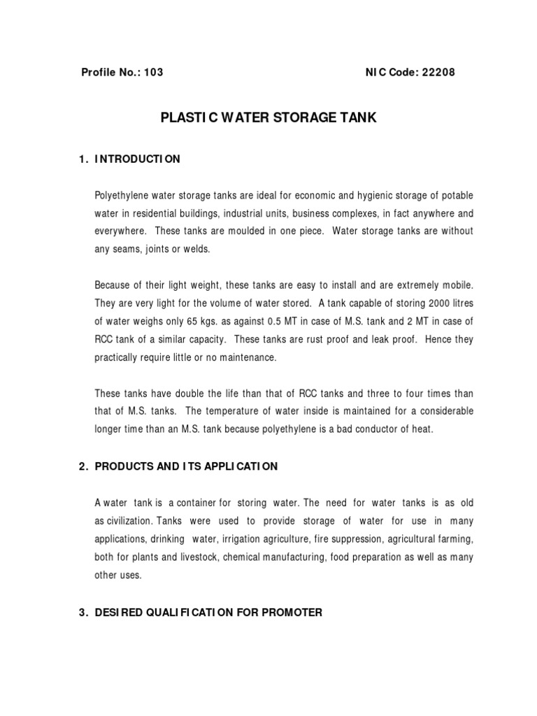 Plastic Water Storage Tank | PDF | Technology & Engineering