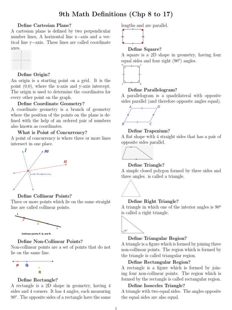 9th Math Definitions CHP 8 To 17 | PDF | Triangle | Line (Geometry)