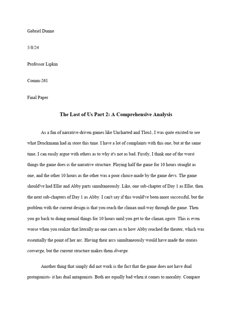 Comm Final Paper Last of US P2 | PDF | Mystery, Thriller & Crime Fiction