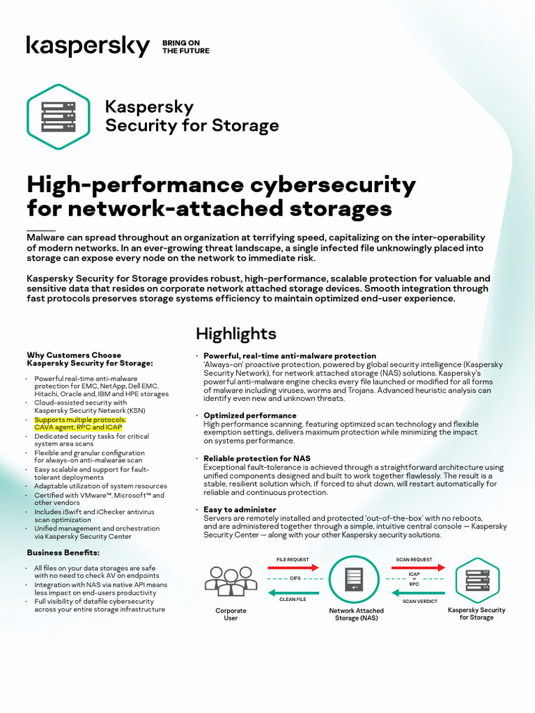 Kaspersky Security For Storage Datasheet | PDF | Antivirus Software | Security