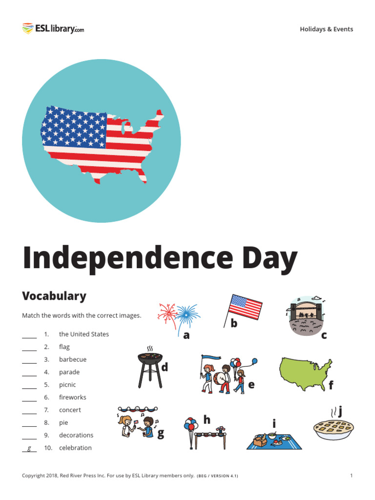 Independence Day - ESL library | Download Free PDF | Independence Day ...