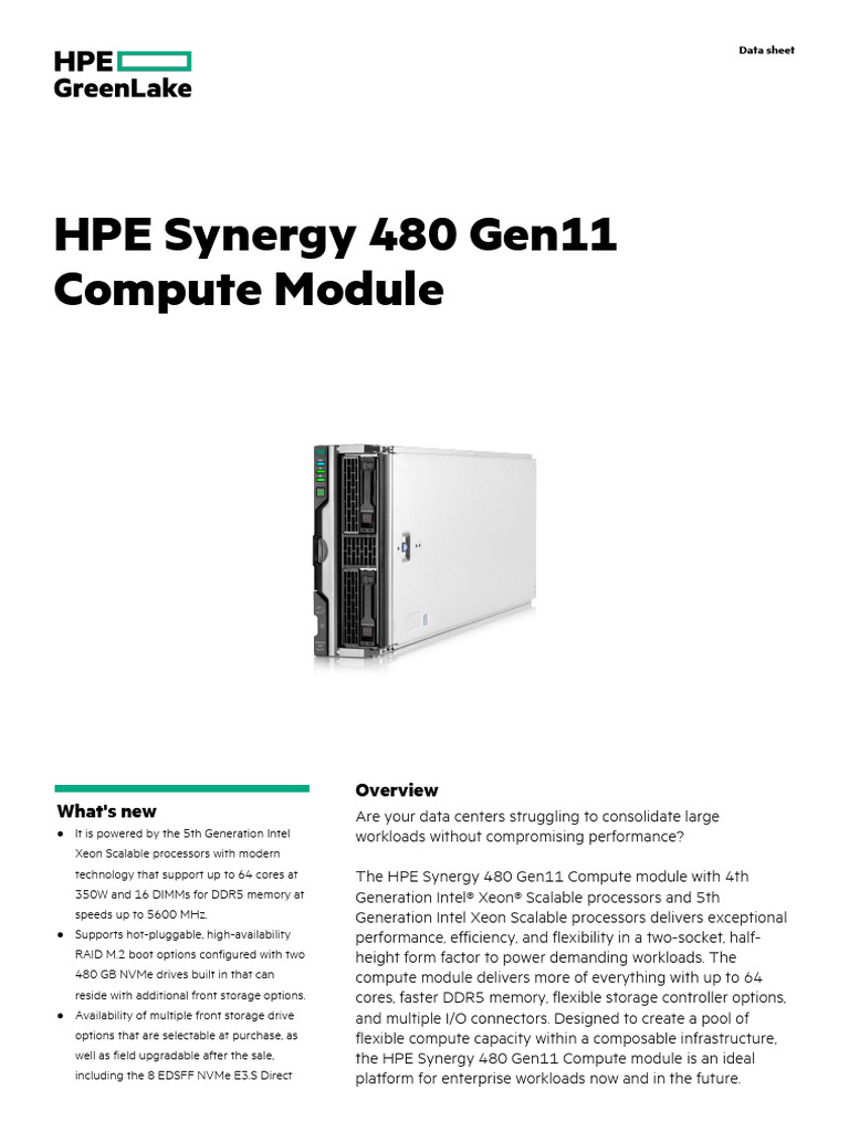 HPE Synergy 480 Gen11 Compute Module | PDF | Central Processing Unit | Scalability