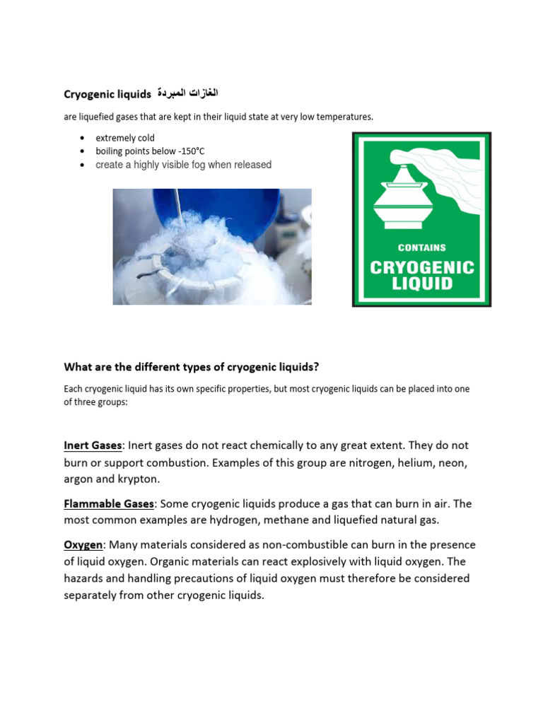 Types of Cryogenic Liquids Explained | PDF