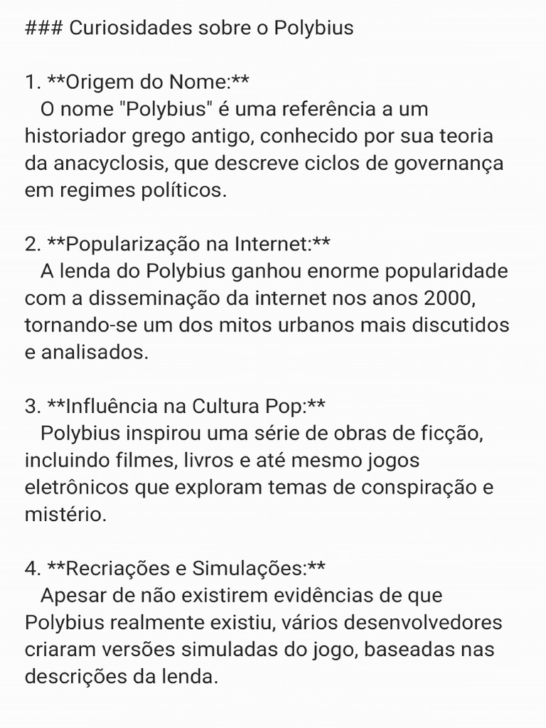 A Lenda de Polybius - Curiosidades Resumo G - 240707 - 145240 | PDF