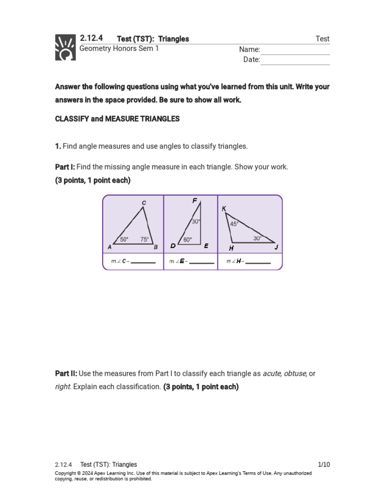 2.12.4 Test (TST) - Triangles (Test) | PDF | Triangle | Euclid