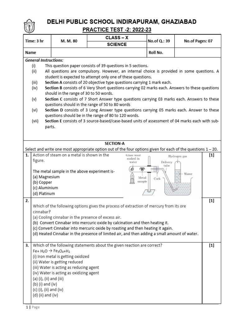 Science X Practice Paper2 | PDF | Silver | Chloride