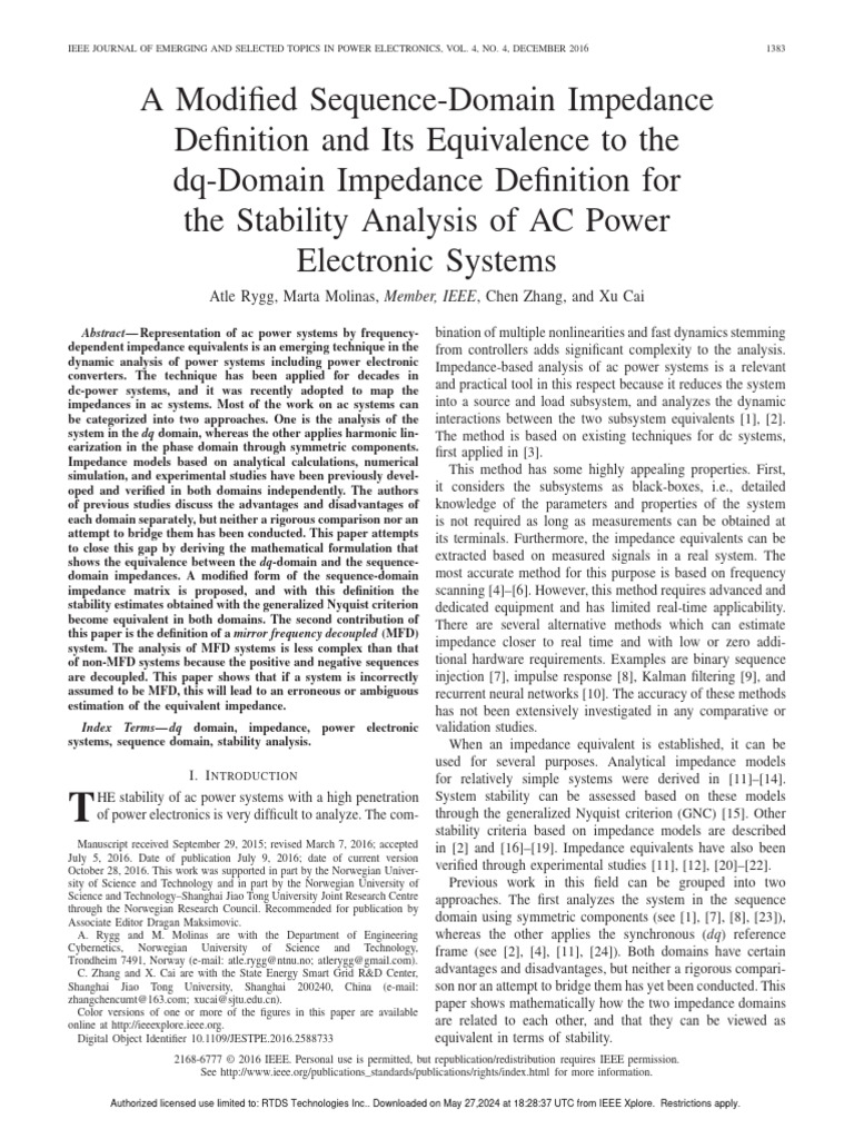 A Modified Sequence-Domain Impedance Definition and Its Equivalence To The Dq-Domain Impedance ...