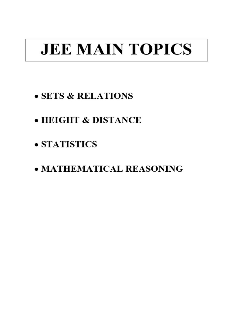 Jee (Main) Topics - Maths - Class - 12 | PDF | Set (Mathematics ...