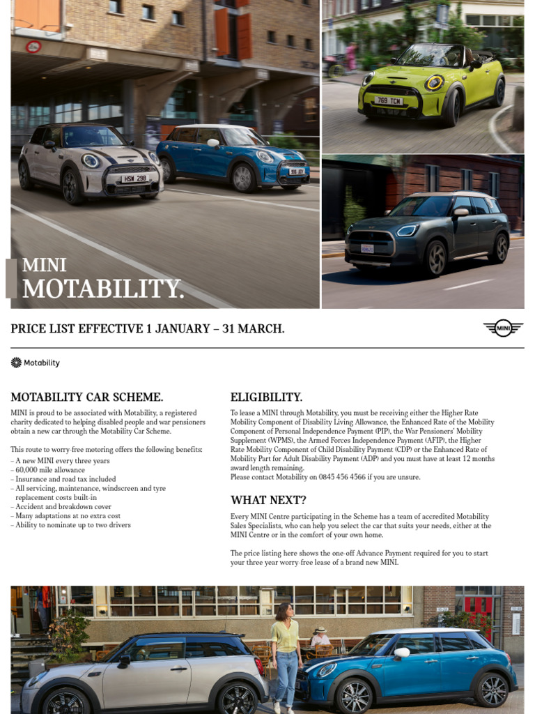 Mini Motability Price List q1 2024 | PDF | Fuel Economy In Automobiles | Wheeled Vehicles