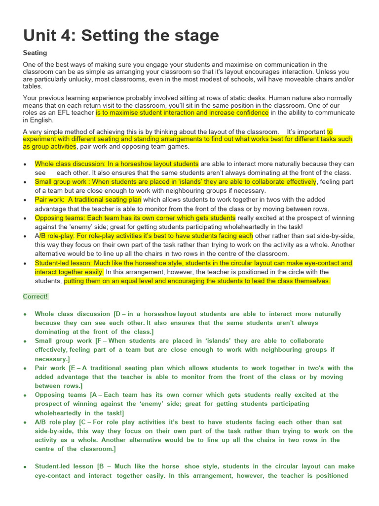 Curso TEFL Unit 4 | PDF | Classroom | Teachers