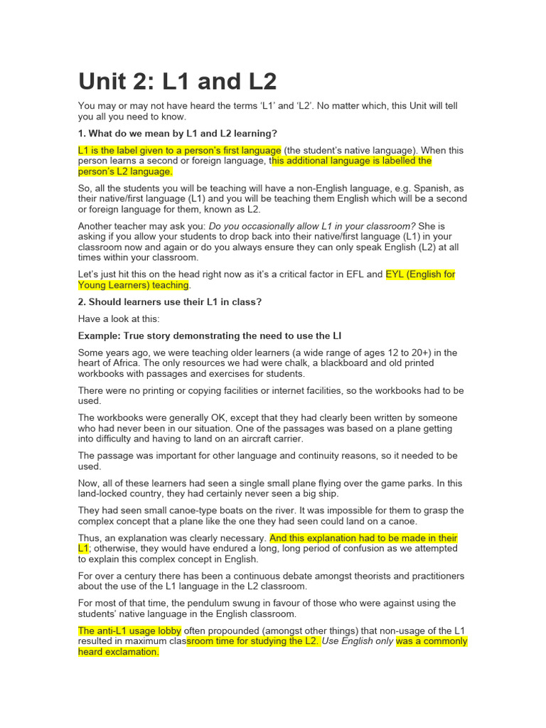 Curso TEFL Unit2 | Download Free PDF | Second Language | Learning