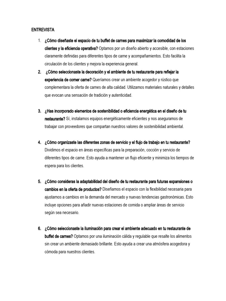 Entrevista Restaurante | PDF | Carne