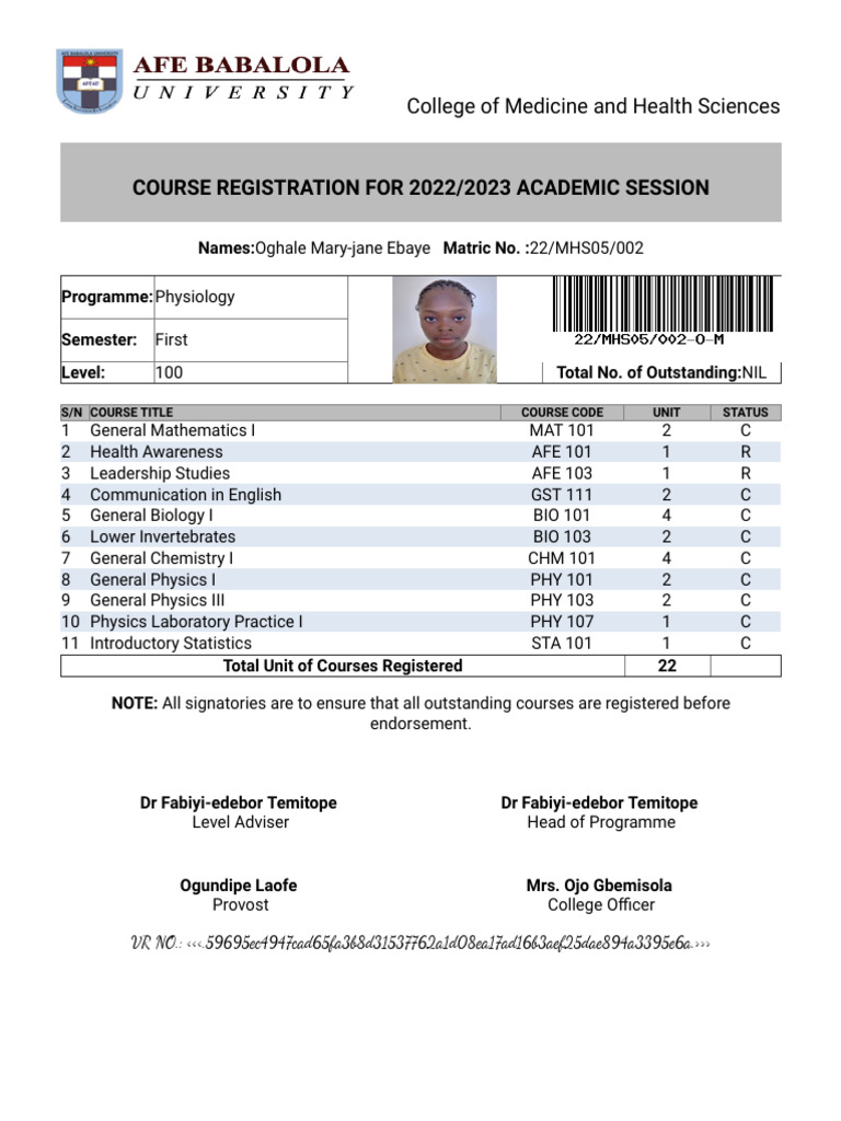2022/2023 Course Registration Details | PDF