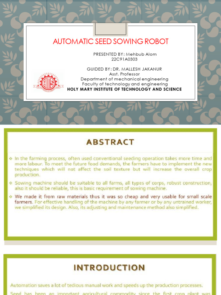 Automatic Seed Sowing Robot Project | PDF | Technology & Engineering