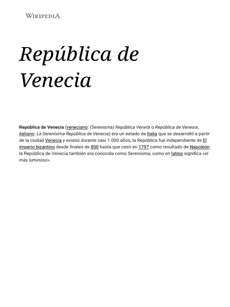 Republikken Venedig - Wikipedia, Den Frie Encyklopædi | PDF | República ...