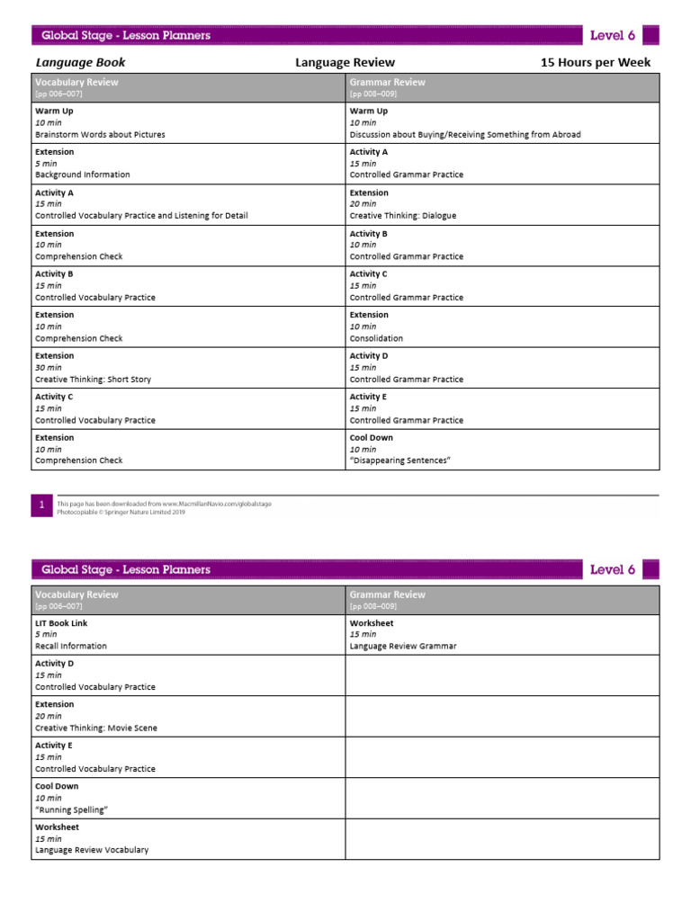 GS6 Lesson Planner 12-5.hours | PDF | Reading Comprehension | Vocabulary