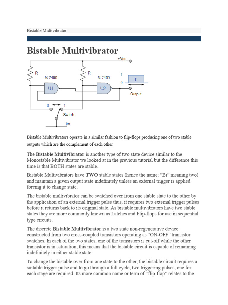 Bistable Multivibrator | Download Free PDF | Logic Gate | Electronic Circuits