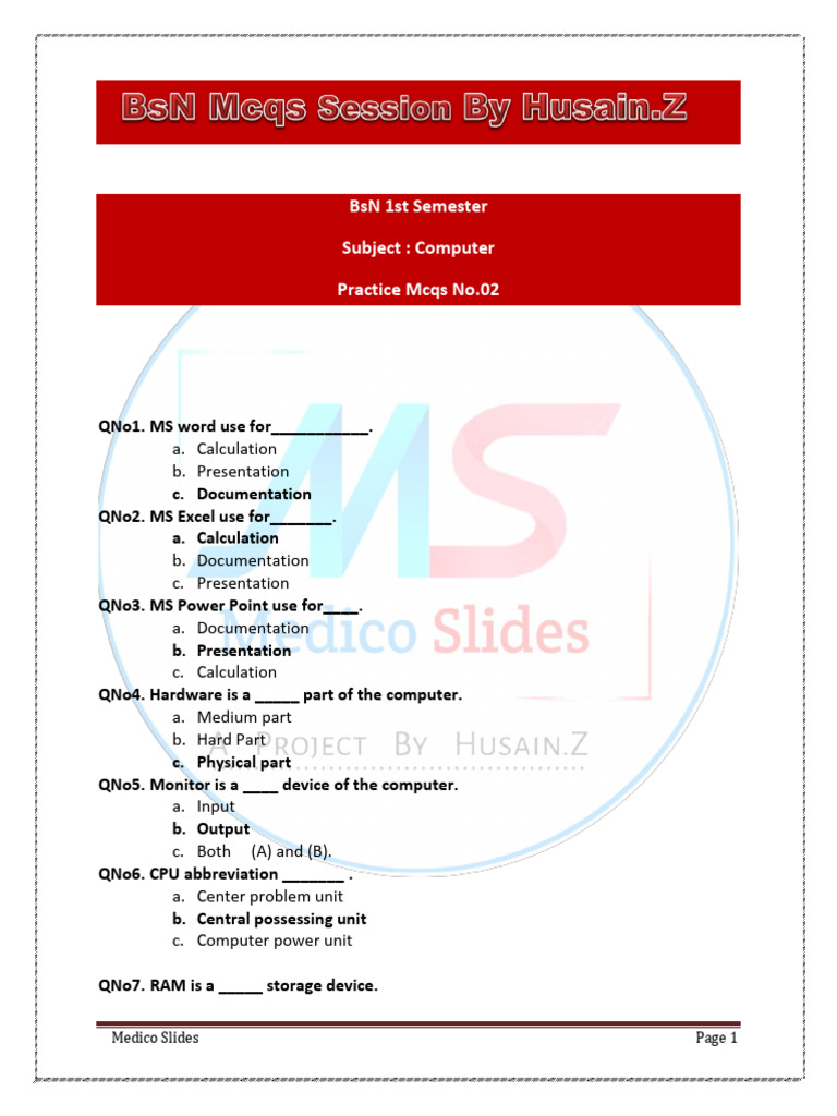 Computer Practice Mcqs No.02 by Medico Slides | PDF | Computer Program | Programming