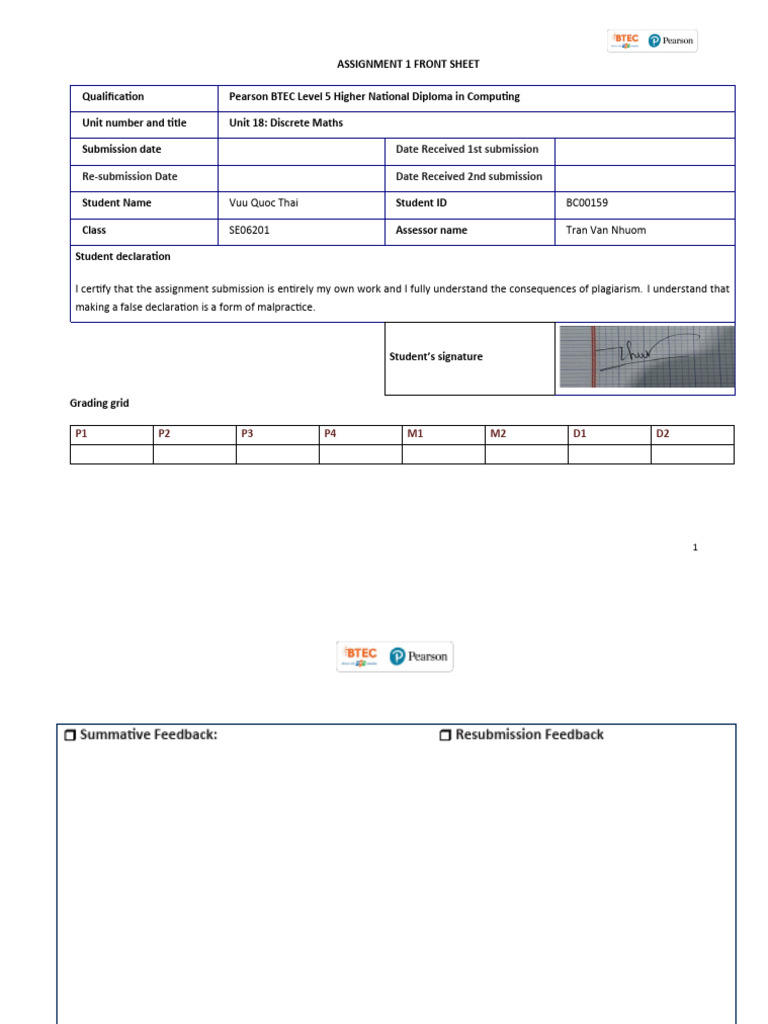 Unit 18 - Assignment 1 Frontsheet | PDF | Mathematics