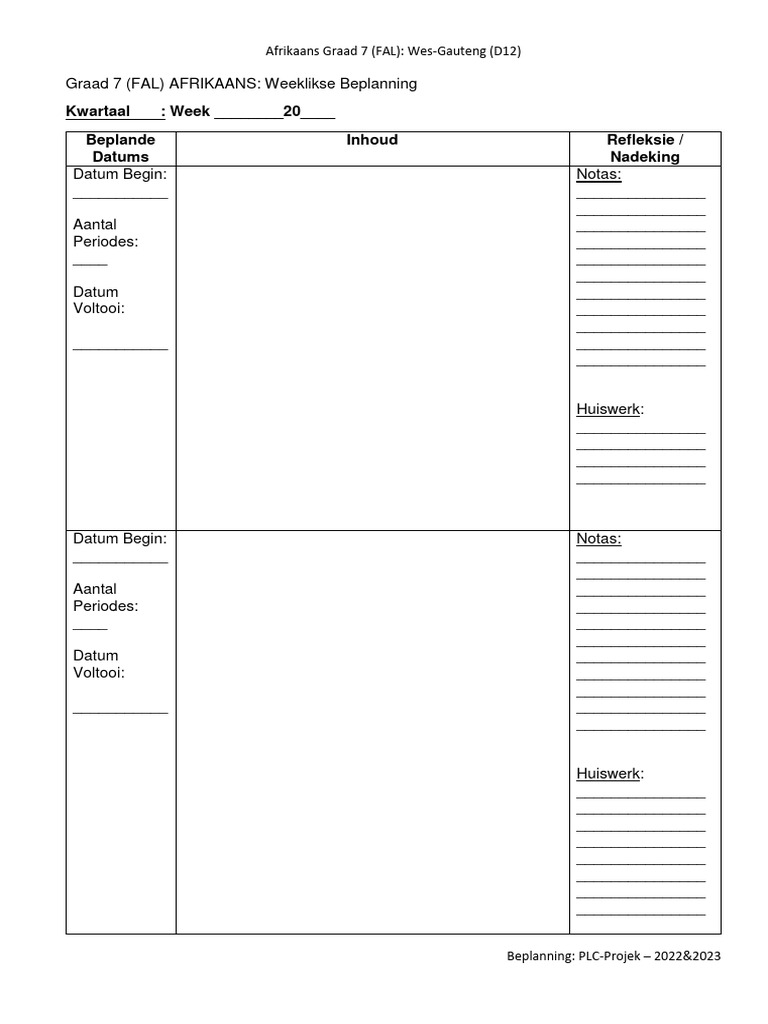 Afr G7 Beplanning Master | PDF