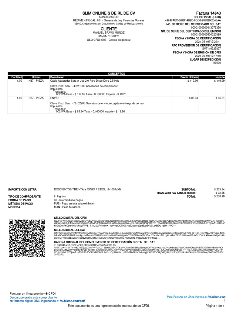 Factura Slim Online S de RL de CV | PDF | Informática