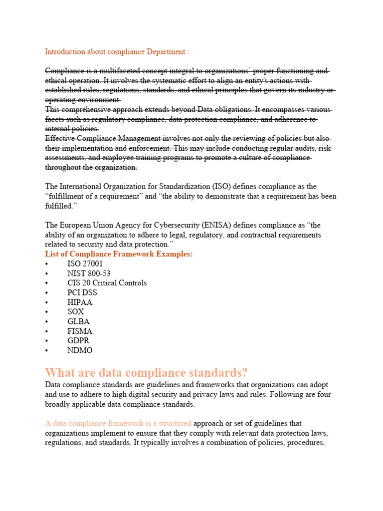 Data Compliance Framework 1 | PDF | Regulatory Compliance | Information ...
