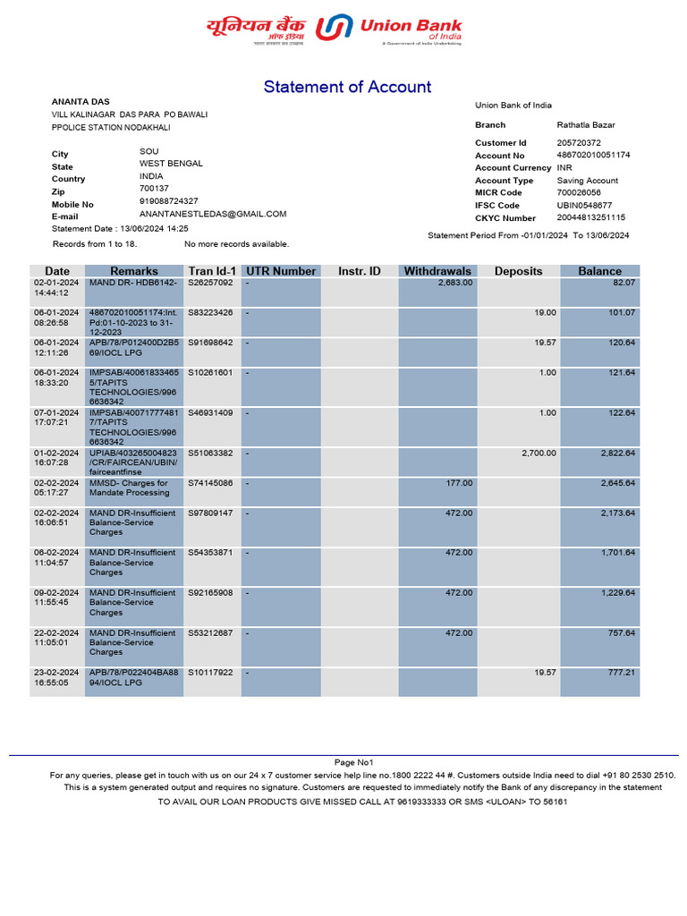 Savings Account Statement of Ubin | PDF | Financial Markets | Banking ...