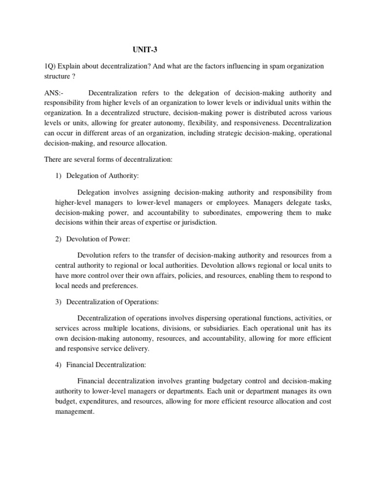 M.O.T Unit - 3 PDF | PDF | Decentralization | Leadership