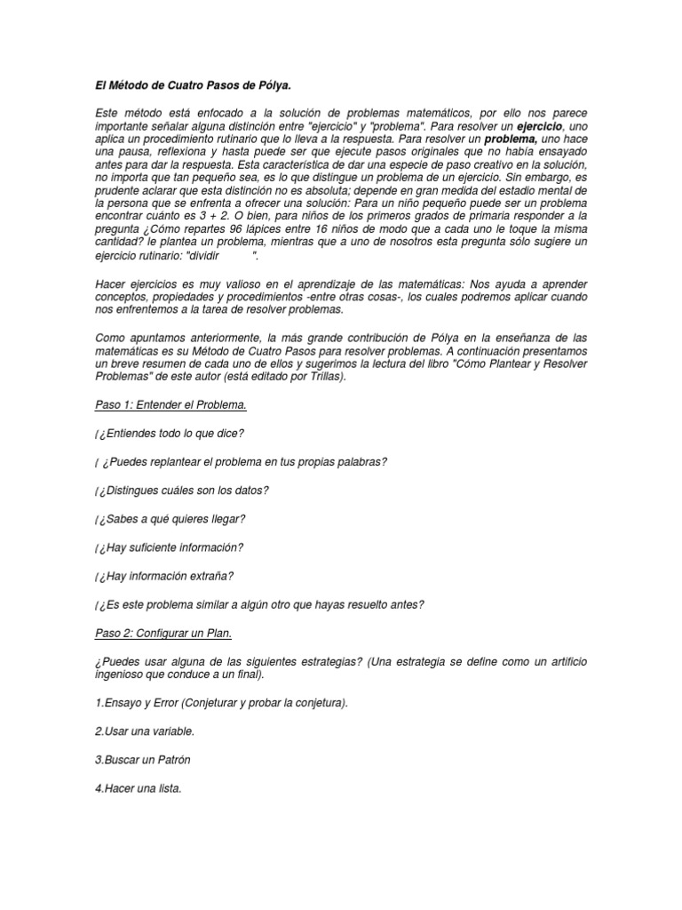 El Método de Cuatro Pasos de Pólya | PDF | Método científico ...