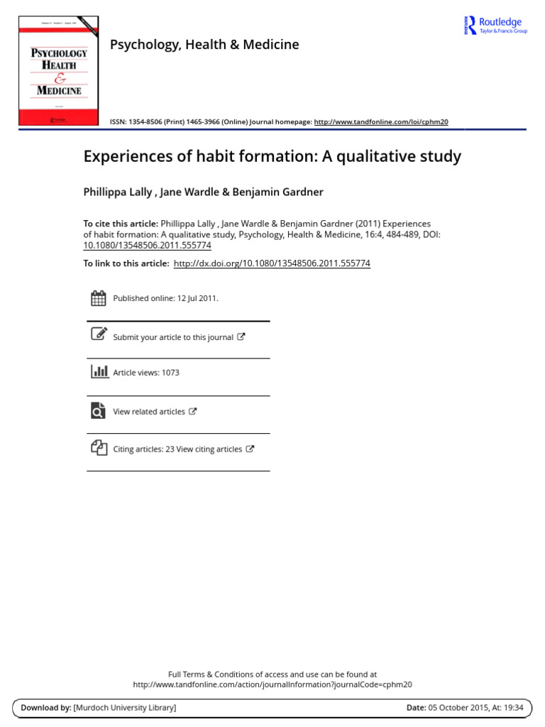 Experiences of Habit Formation | PDF | Habits | Body Mass Index