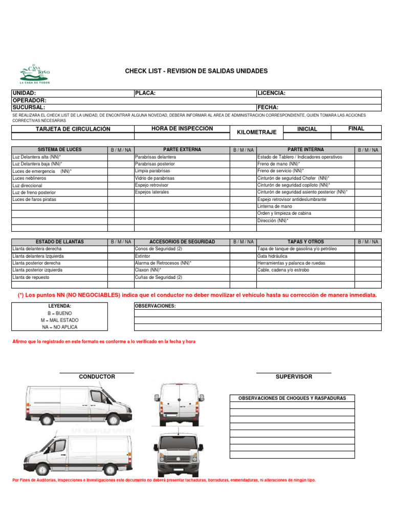 Check List de Inspección Vehicular | PDF | Vehículos terrestres ...