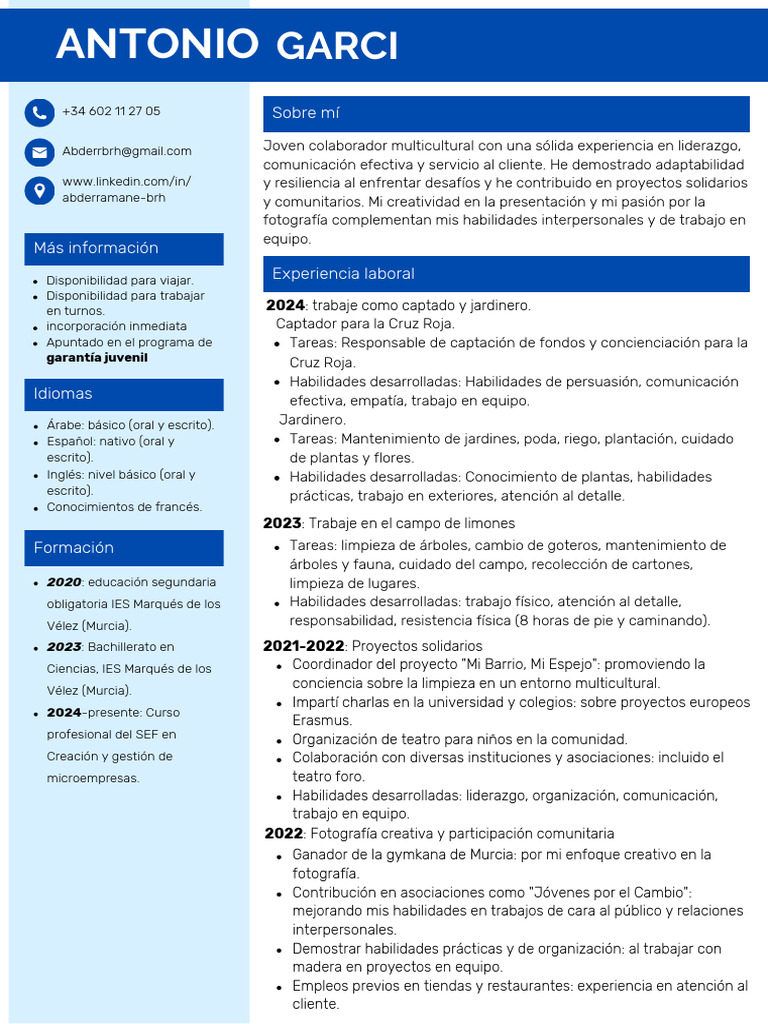 Antonio CV | PDF | Business | Aprendizaje