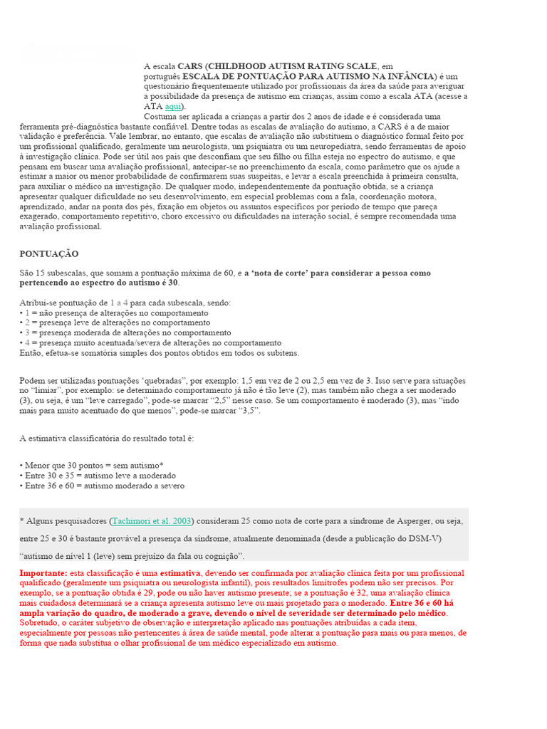 escala cars autismo correção | Download grátis PDF | Espectro do ...