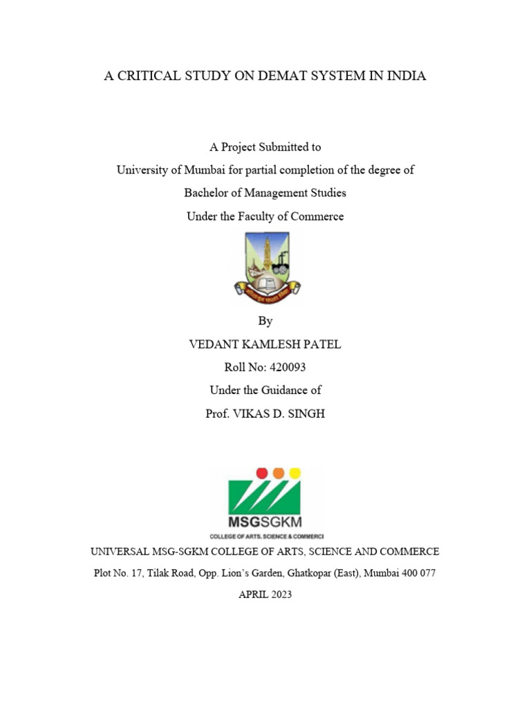 Project Work Format Vedant Final | PDF